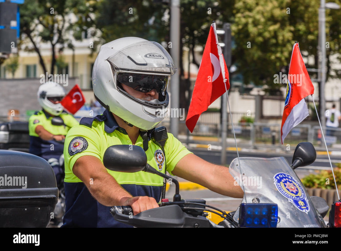 Police officers on motorcycles parade at Turkish 30 August Victory day ...