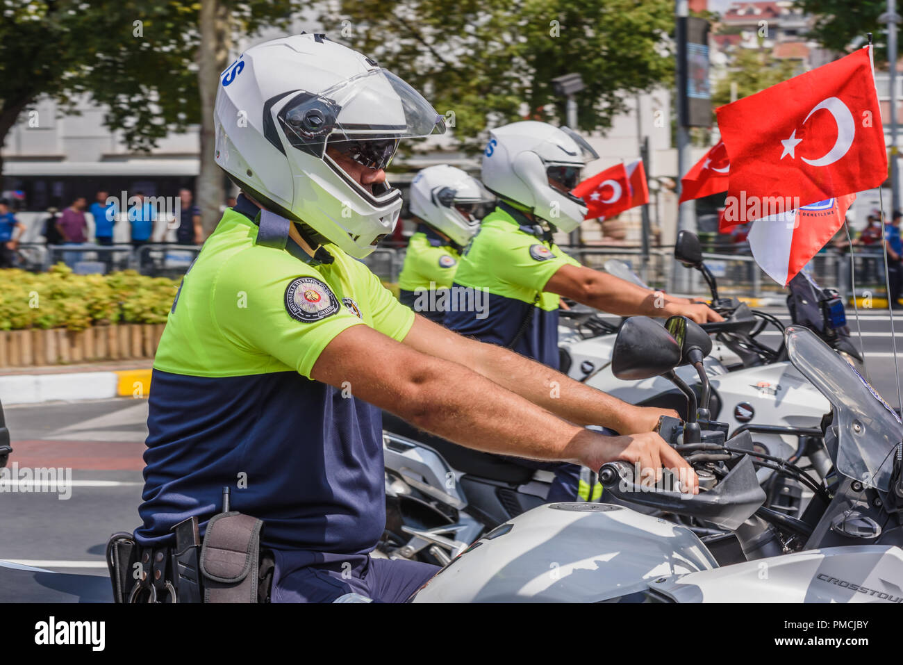 Police officers on motorcycles parade at Turkish 30 August Victory day ...