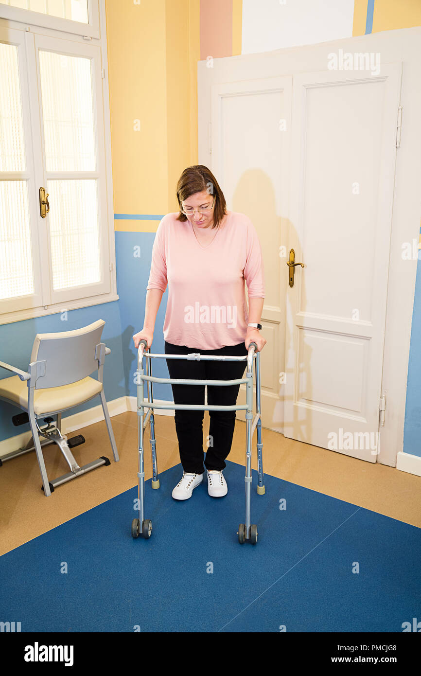 Medical and healthcare concept, Female patients practice walking with a ...