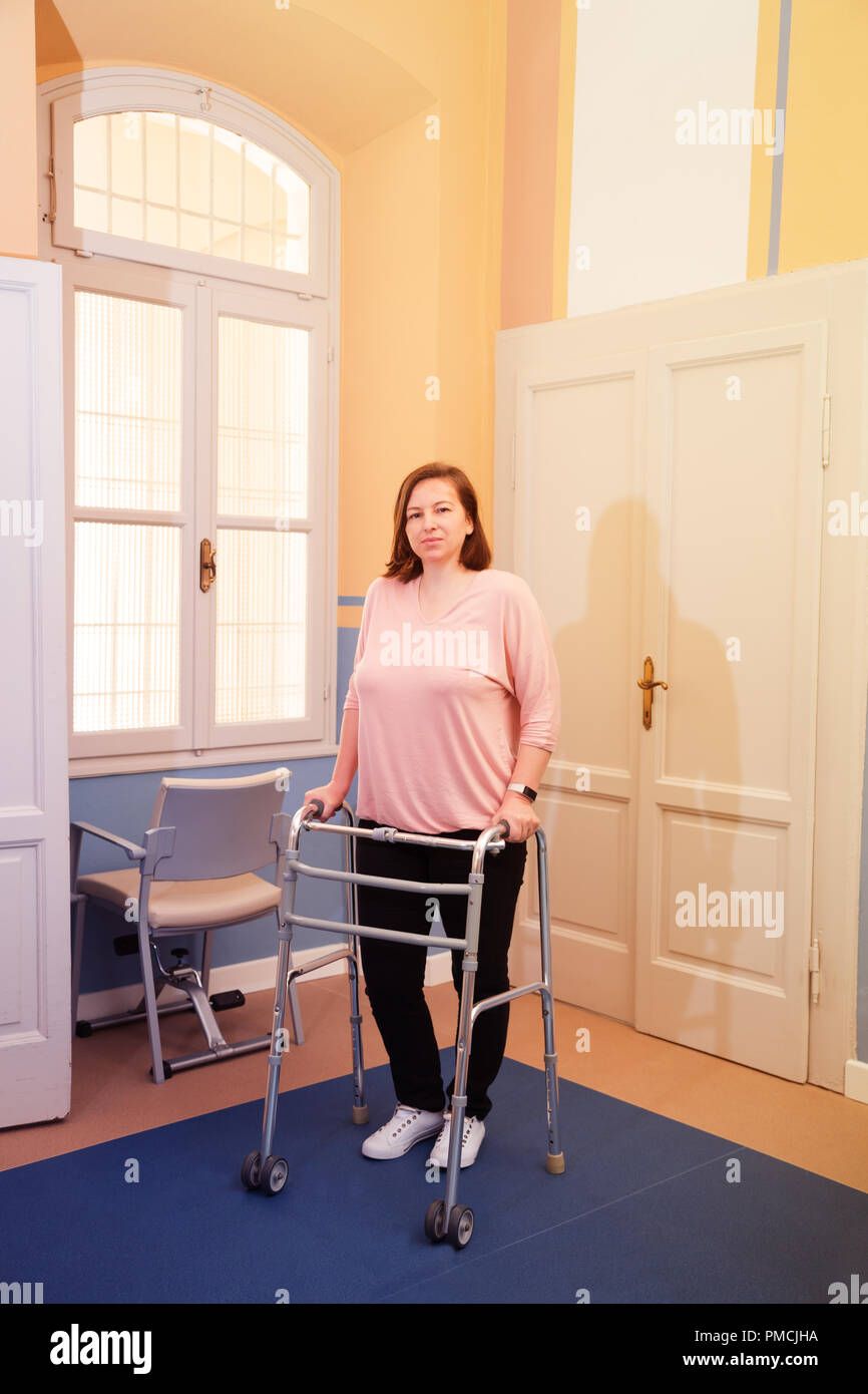 Medical and healthcare concept, Female patients practice walking with a ...