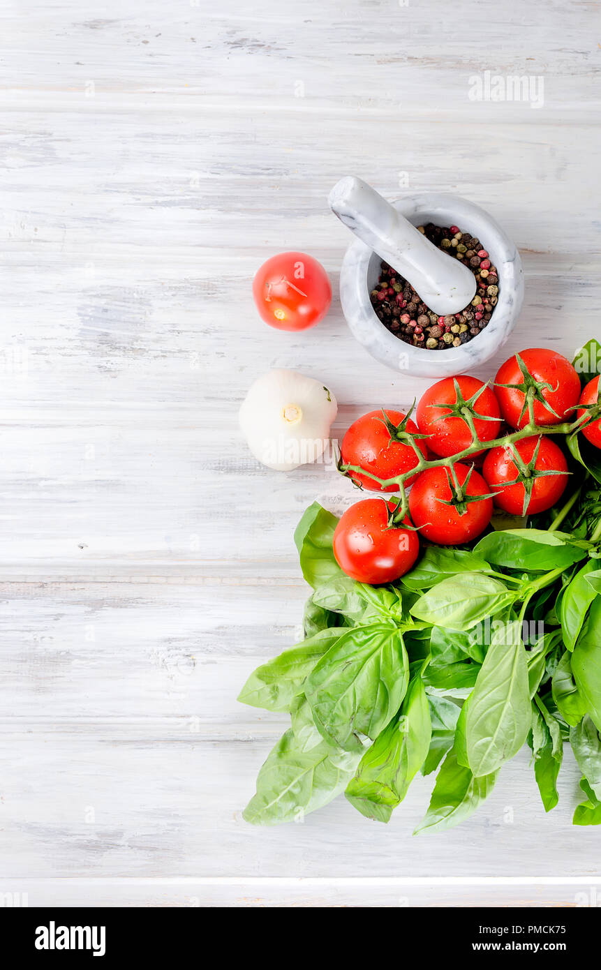 ripe tomatoes, a lot of green basil and , garlic, salt and Spices in a ...