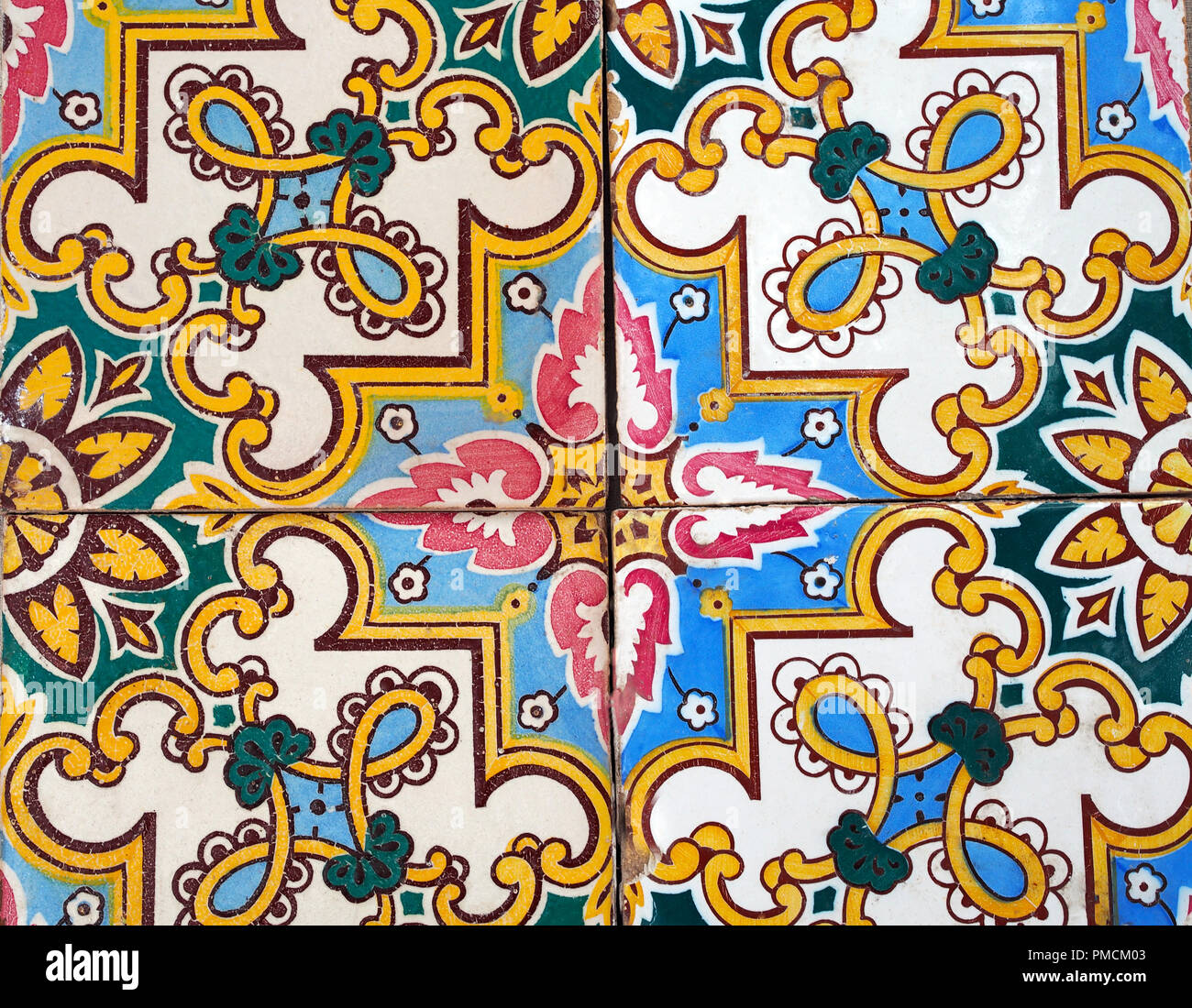 Detail of the traditional tiles from facade of old house. Decorative ...