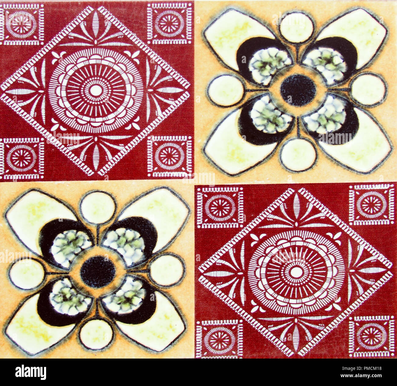 Detail of the traditional tiles from facade of old house. Decorative ...