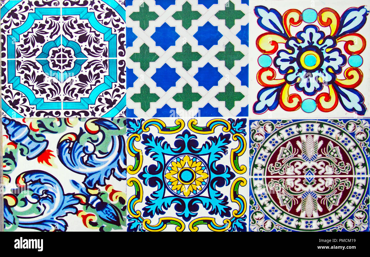 Detail of the traditional tiles from facade of old house. Decorative ...