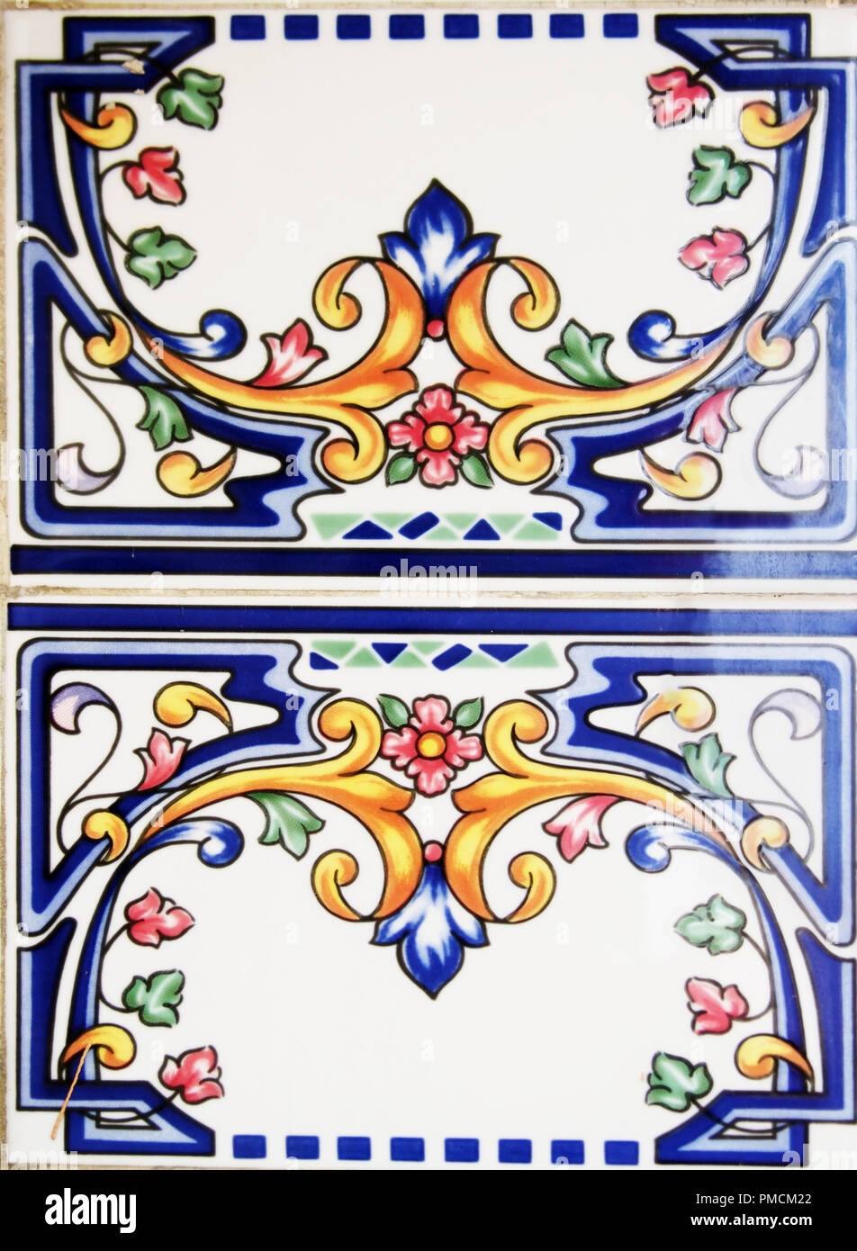 Detail of the traditional tiles from facade of old house. Decorative ...