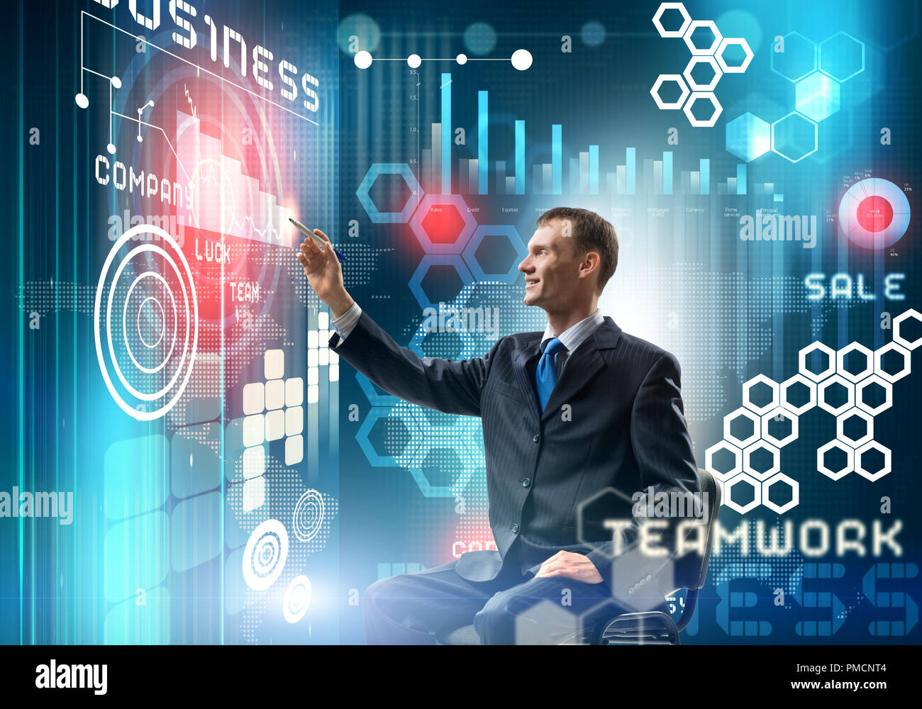 Businessman using media interface Stock Photo - Alamy