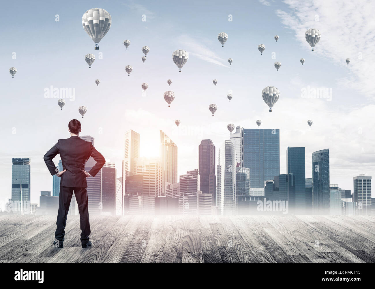 Motivation and inspiration concept with modern cityscape and bus Stock ...