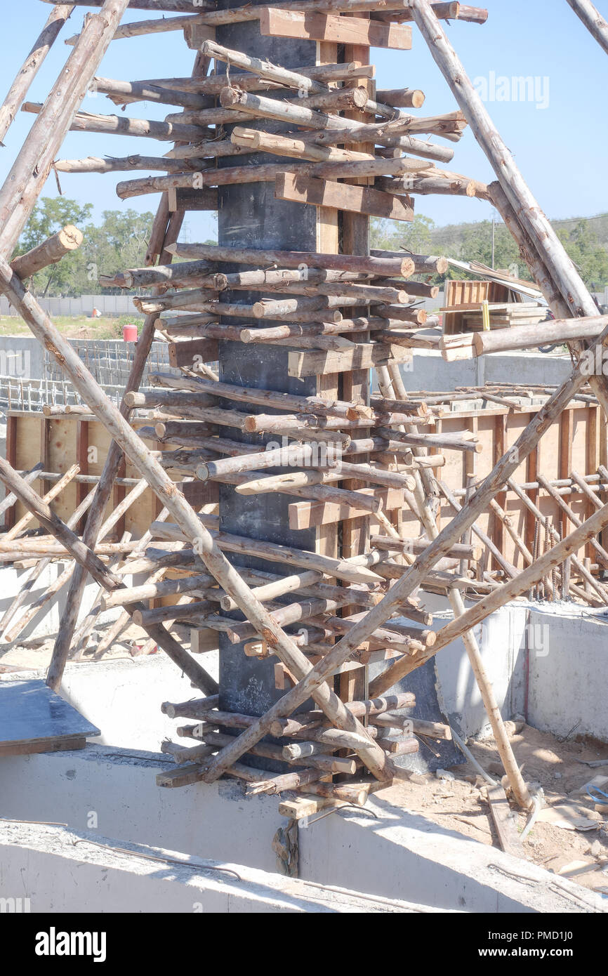 Wooden frame preparing for concrete work at construction site Stock ...