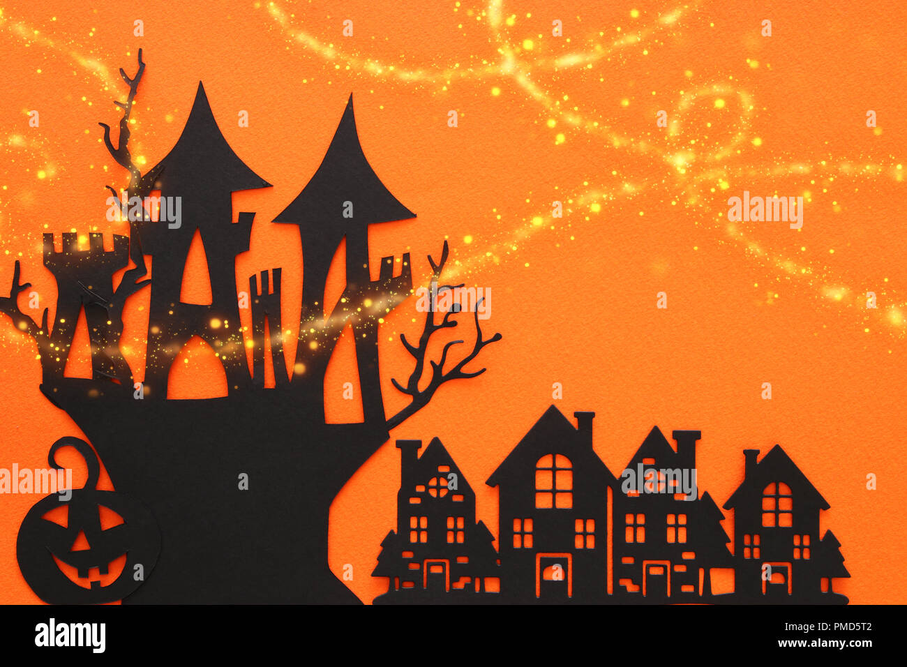 Halloween holiday concept. haunted witch house over orange background ...