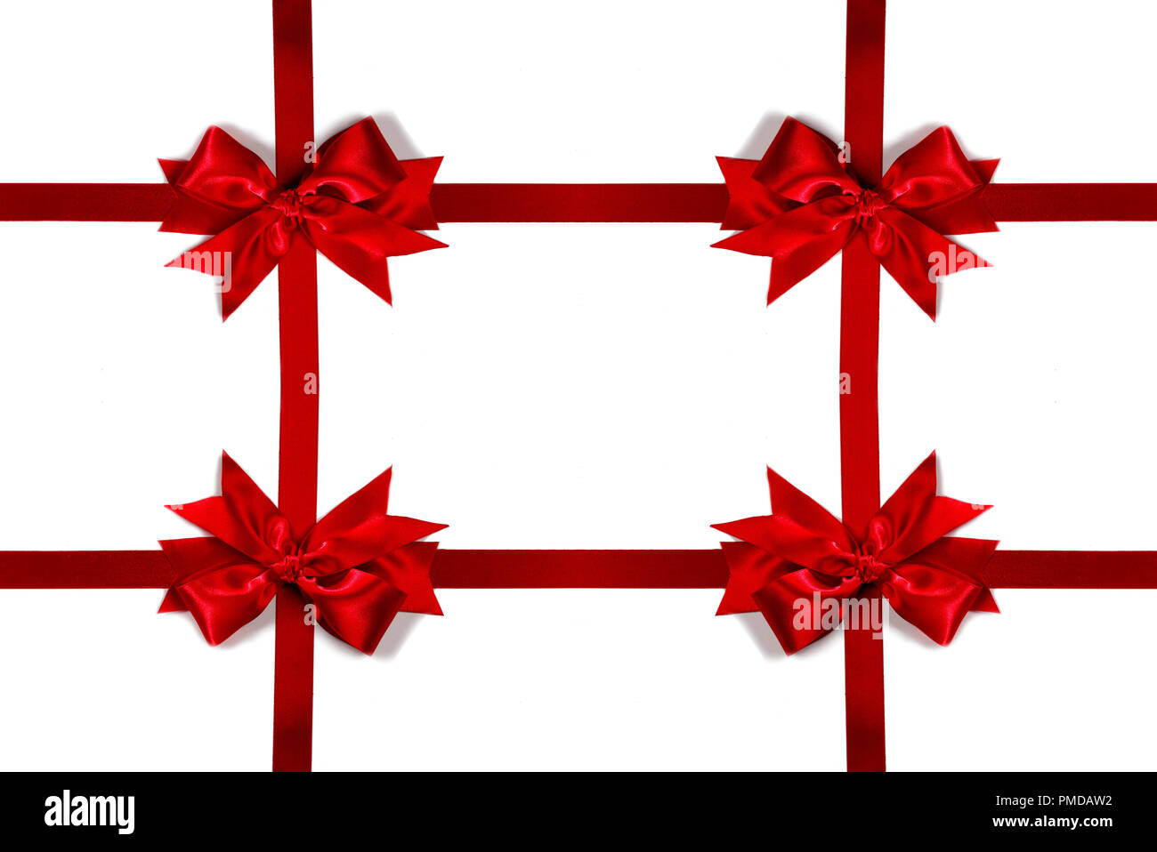 Decorative red satin bow frame isolated on white background Stock Photo ...