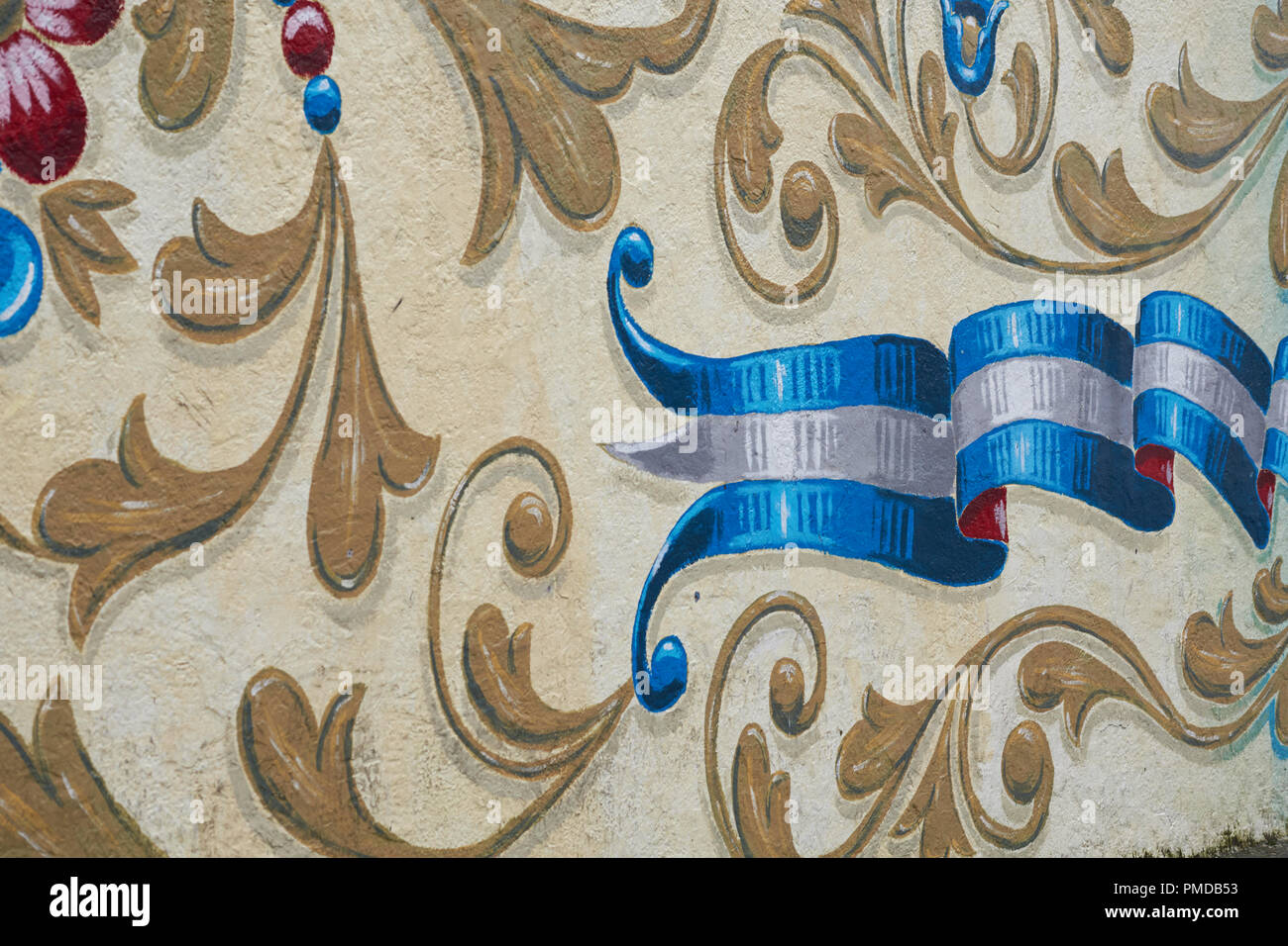 Detail of traditional floral design in Argentinian national colours ...