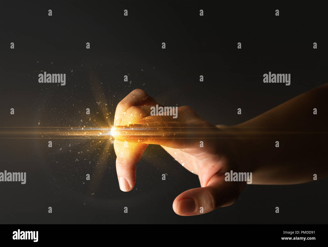 Female finger touching a beam of light Stock Photo - Alamy