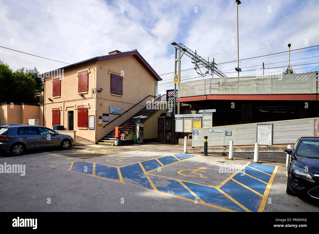 Penkridge railway station entrance and building with disable parking ...