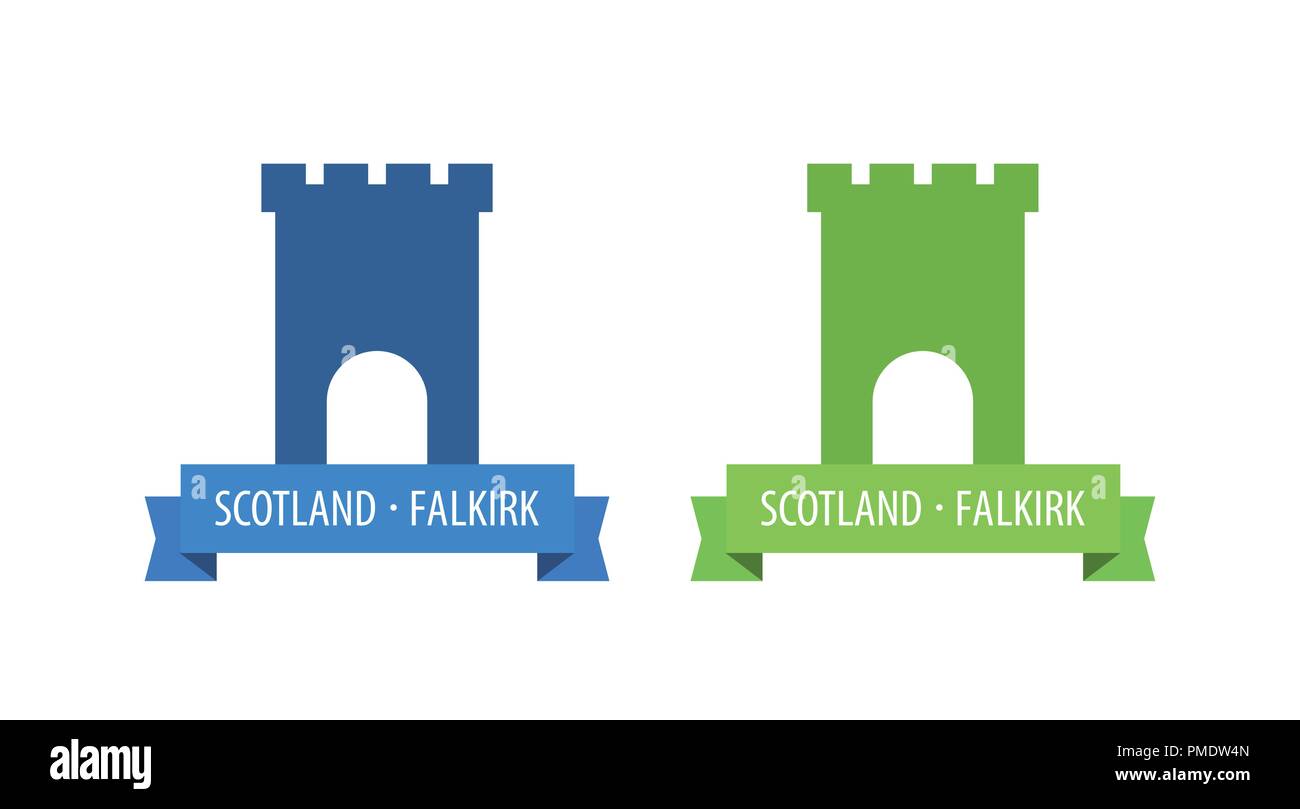Emblem with Tower of European Medieval Castle with Scroll and Caption ...