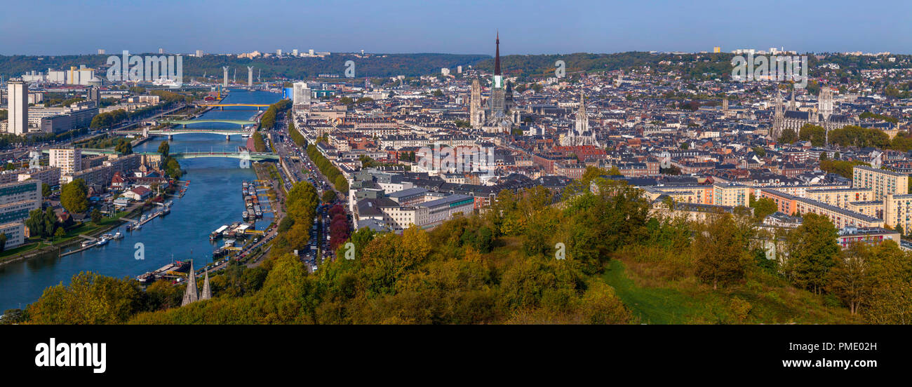 Rouen (northern France): overview of the city with the banks of the ...