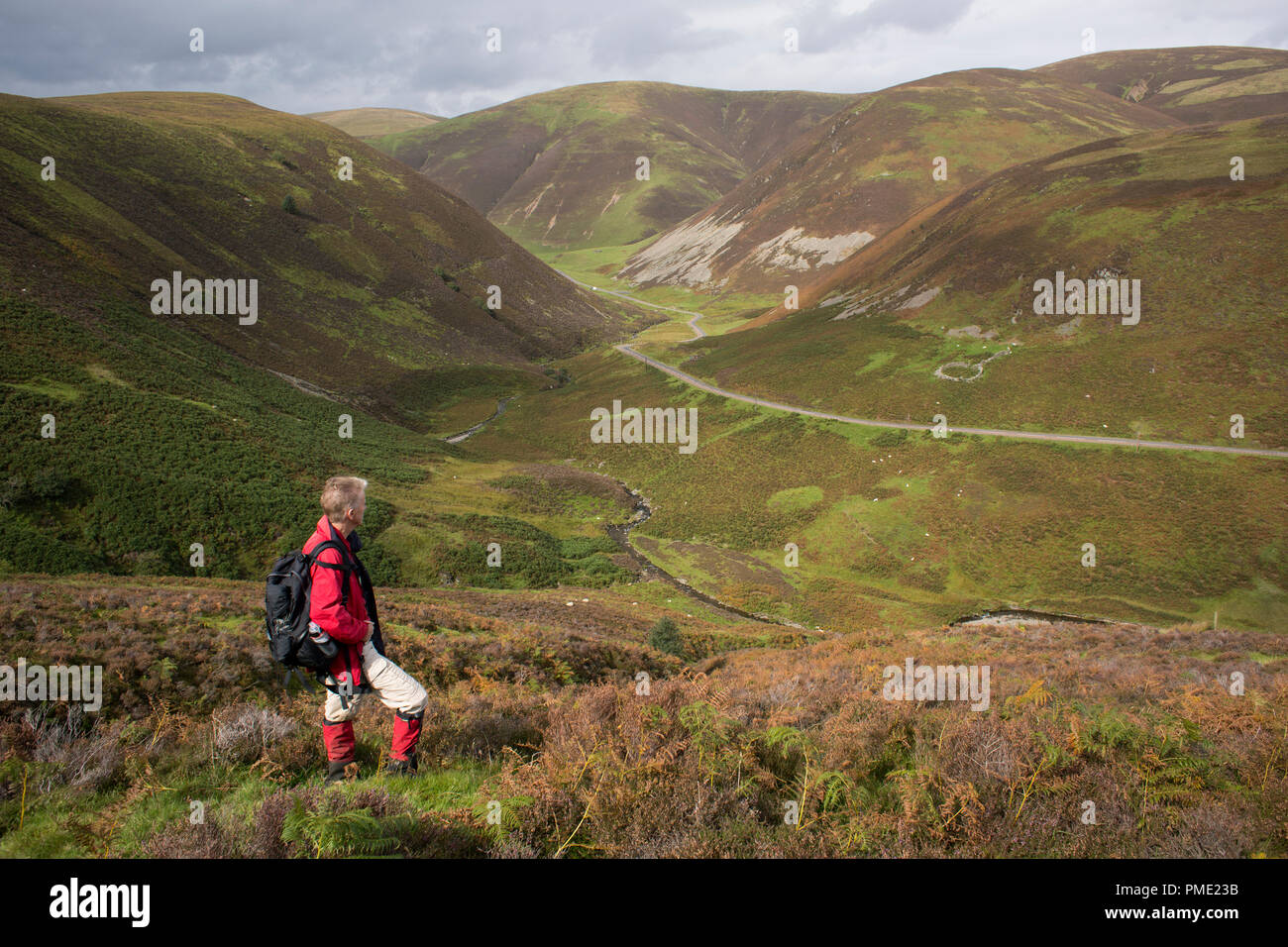 On the ancient path Dempster Road looking down and across the Mennock ...