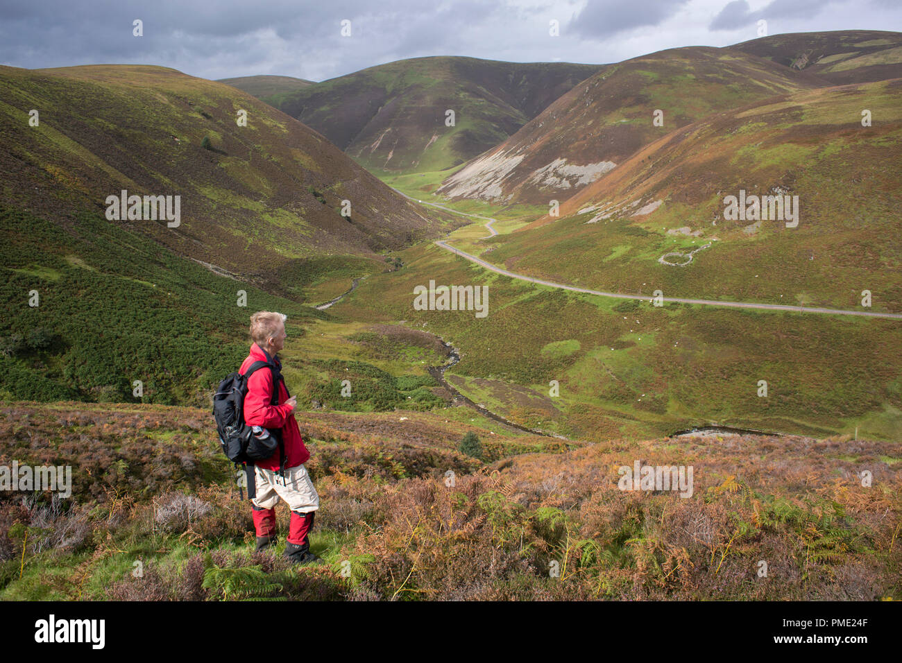On the ancient path Dempster Road looking down and across the Mennock ...