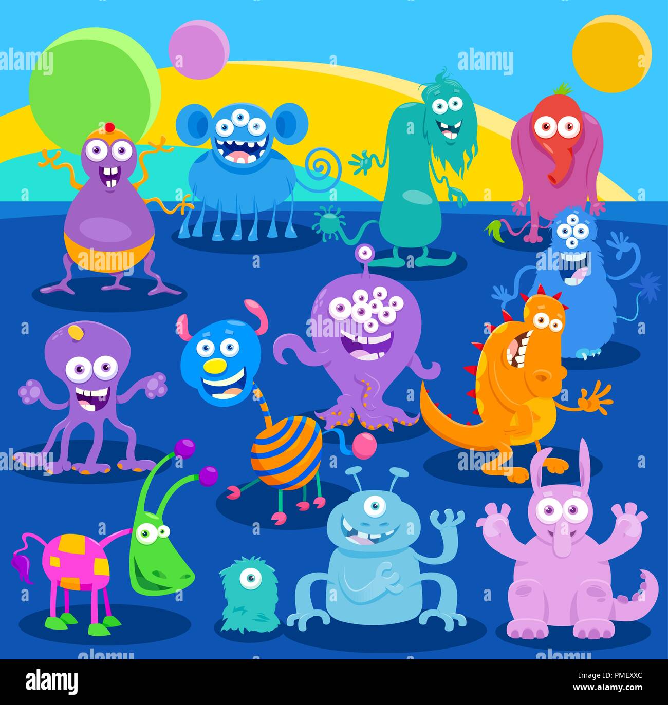 Cartoon Illustrations of Monsters or Aliens Characters Group in Fantasy ...