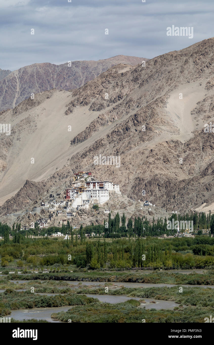 View of the Spituk monastery against backdrop of mountains in Ladakh ...