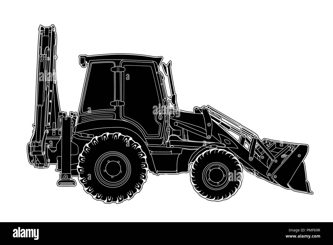 Technical draw of excavator grader machine vector Stock Vector Image ...
