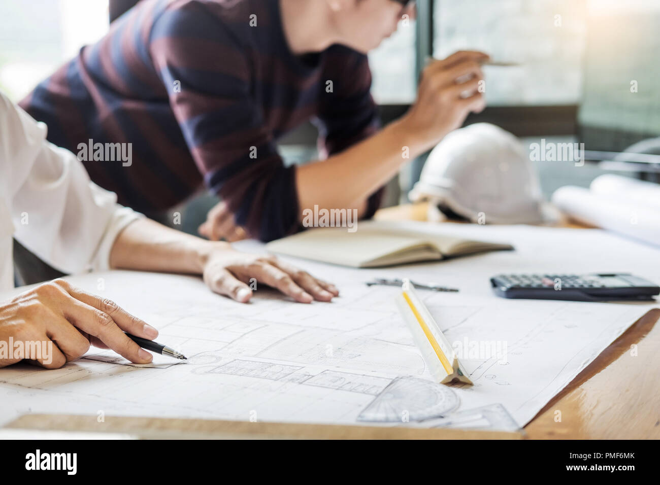 Professional Architect Designer Structural Engineer Team Colleagues Working Office Looking