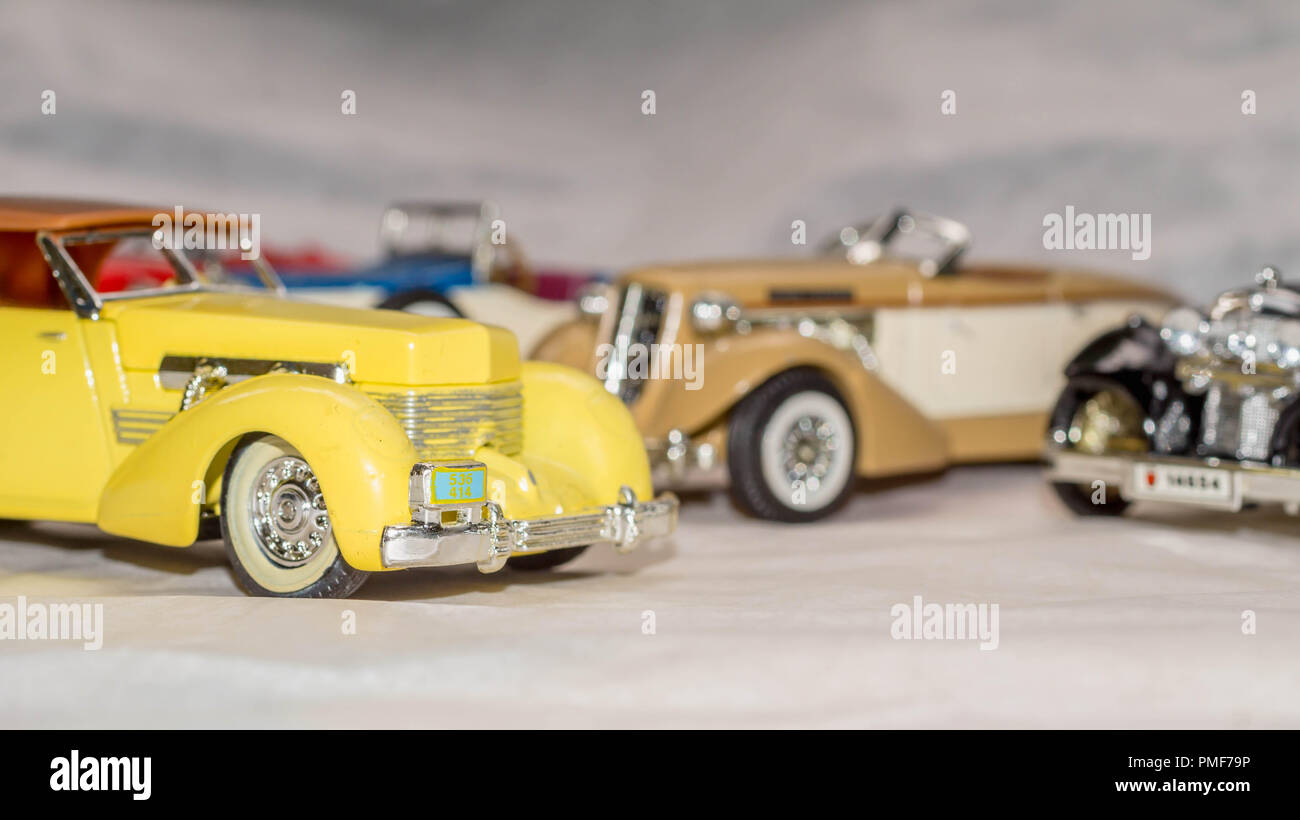 collection of old car model. replica of vintage car. collectible toys ...