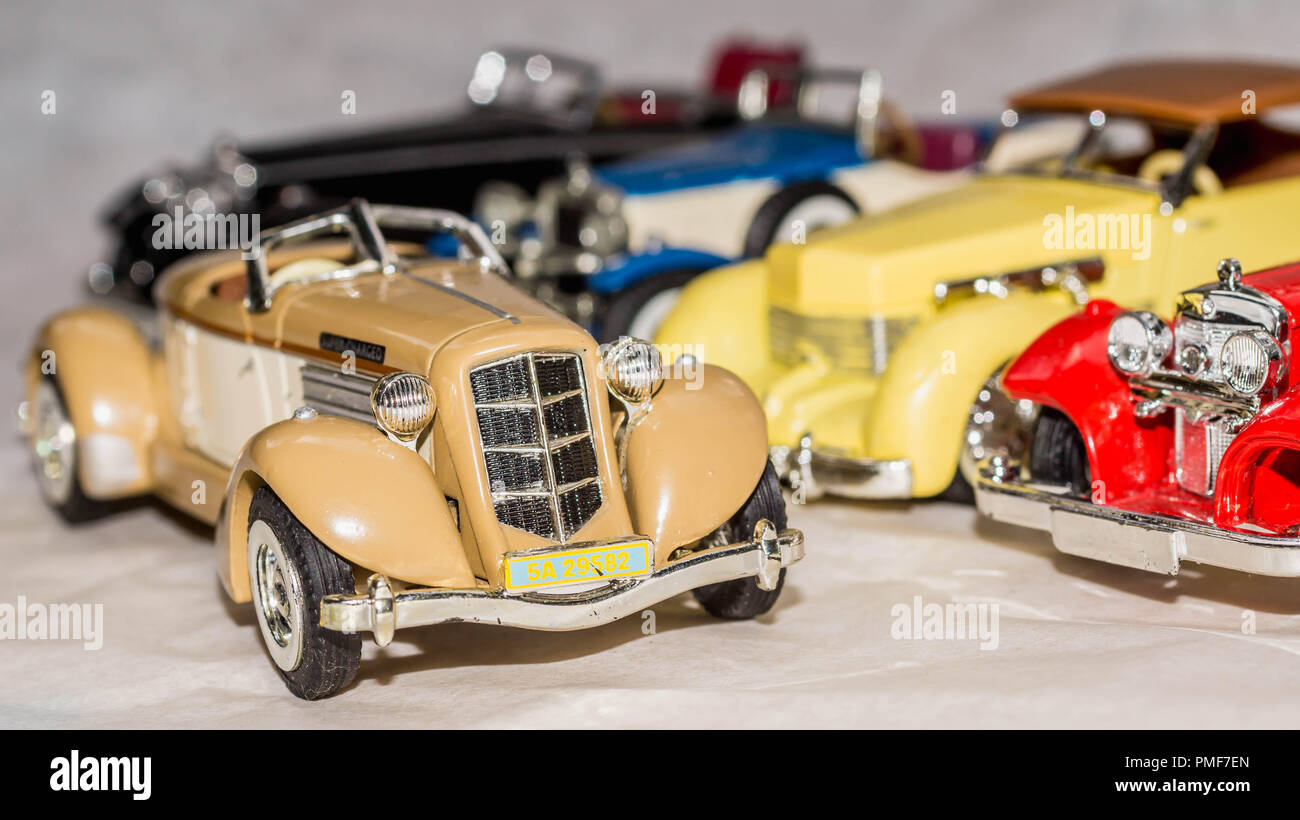collection of old car model. replica of vintage car. collectible toys ...