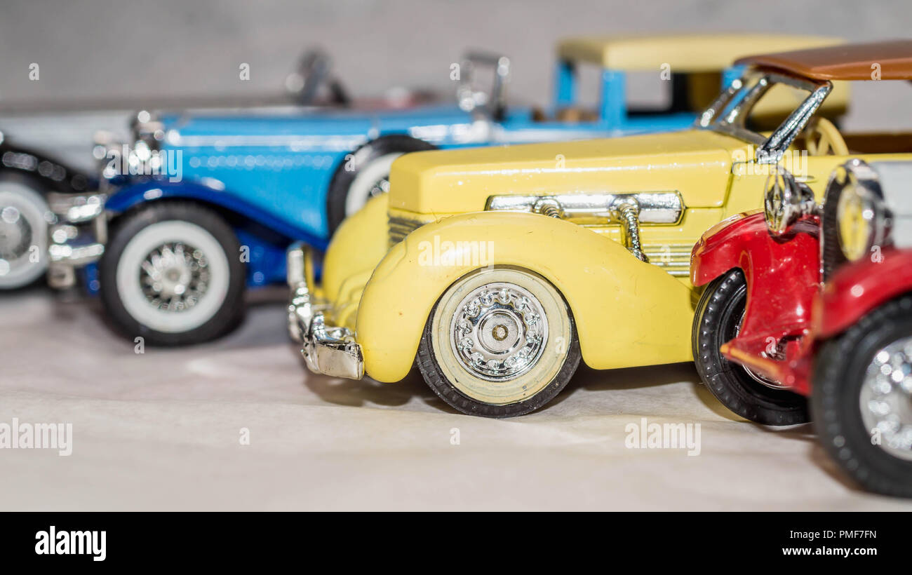 collection of old car model. replica of vintage car. collectible toys ...