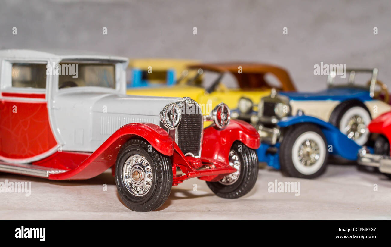collection of old car model. replica of vintage car. collectible toys ...