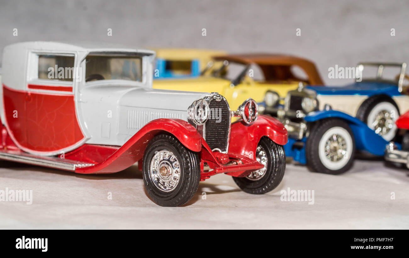 collection of old car model. replica of vintage car. collectible toys ...