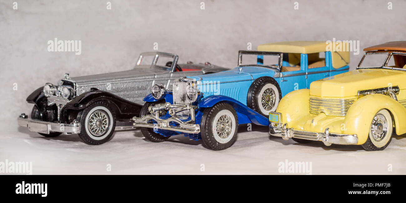 collection of old car model. replica of vintage car. collectible toys ...
