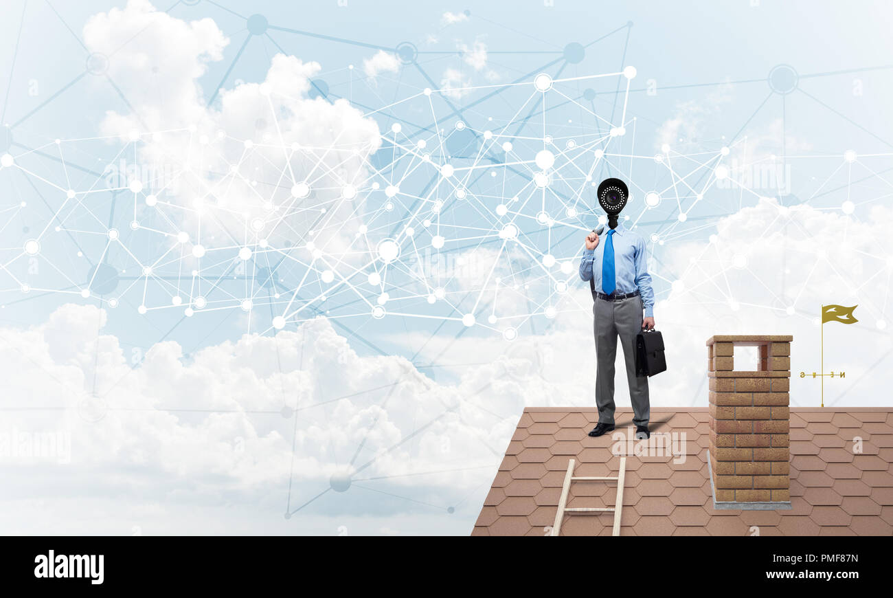 Concept of security and privacy protection with camera headed man Stock ...