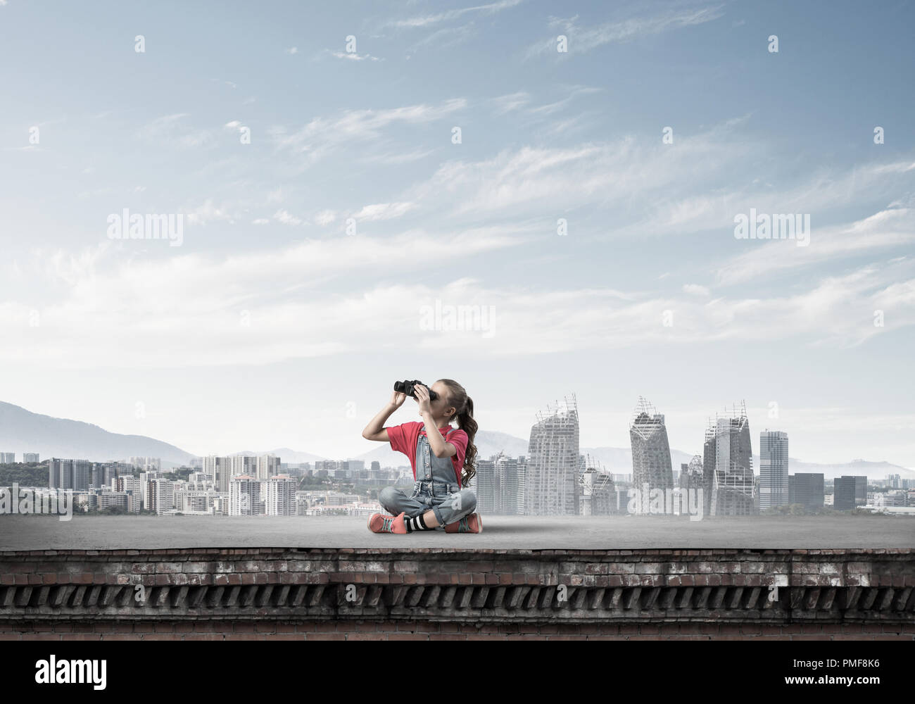 Concept of careless happy childhood with girl of school age look Stock ...