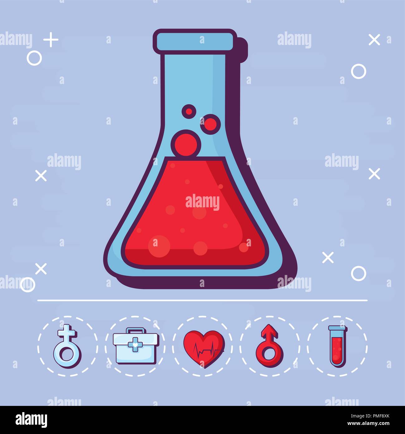 Flask and medical related icons over blue background, vector ...