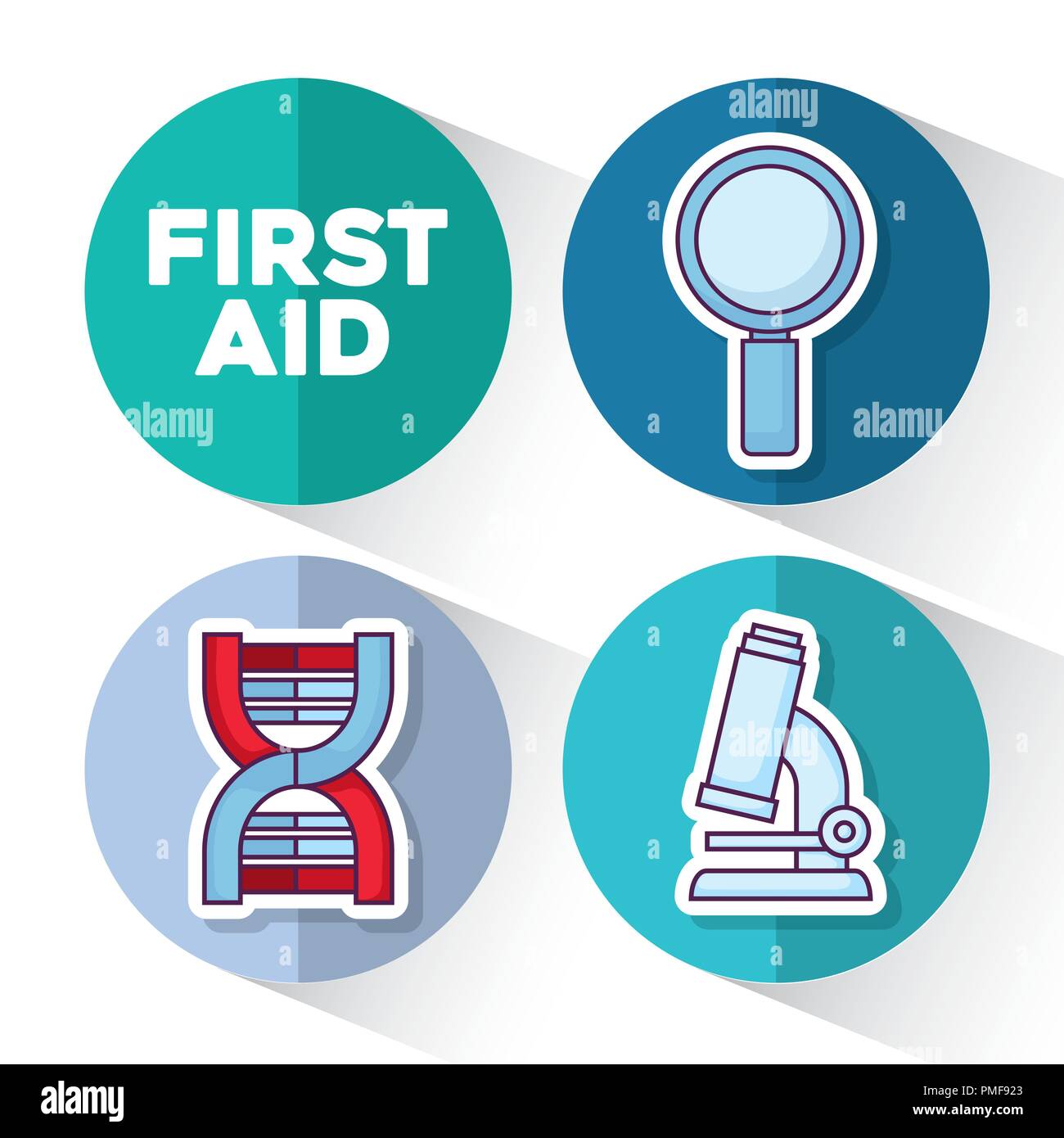 First aid icon set over colorful circles and white background, vector ...