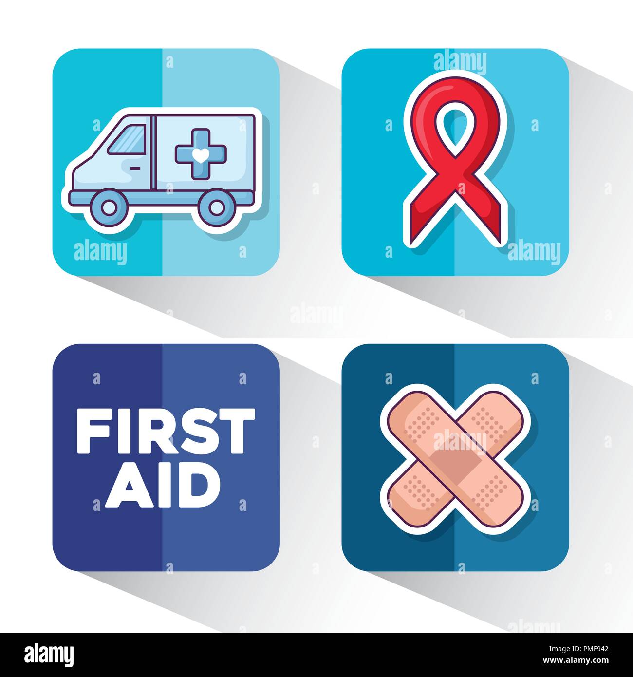 First aid icon set over colorful squares and white background, vector ...