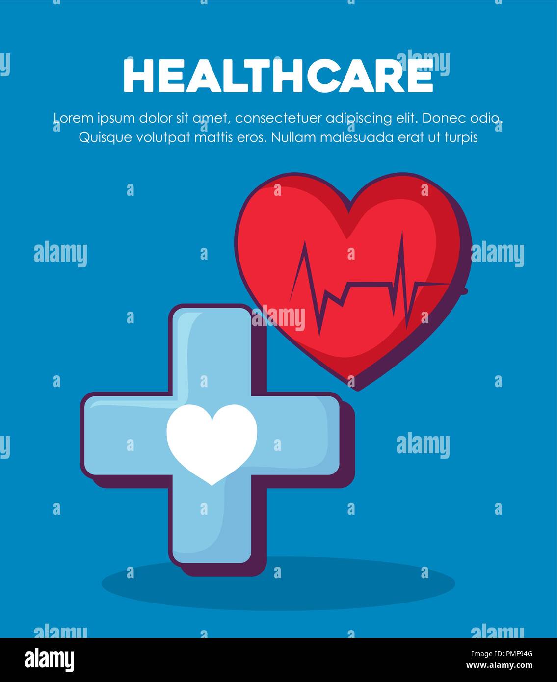 Infographic of healthcare concept with cardiology heart icon over blue ...