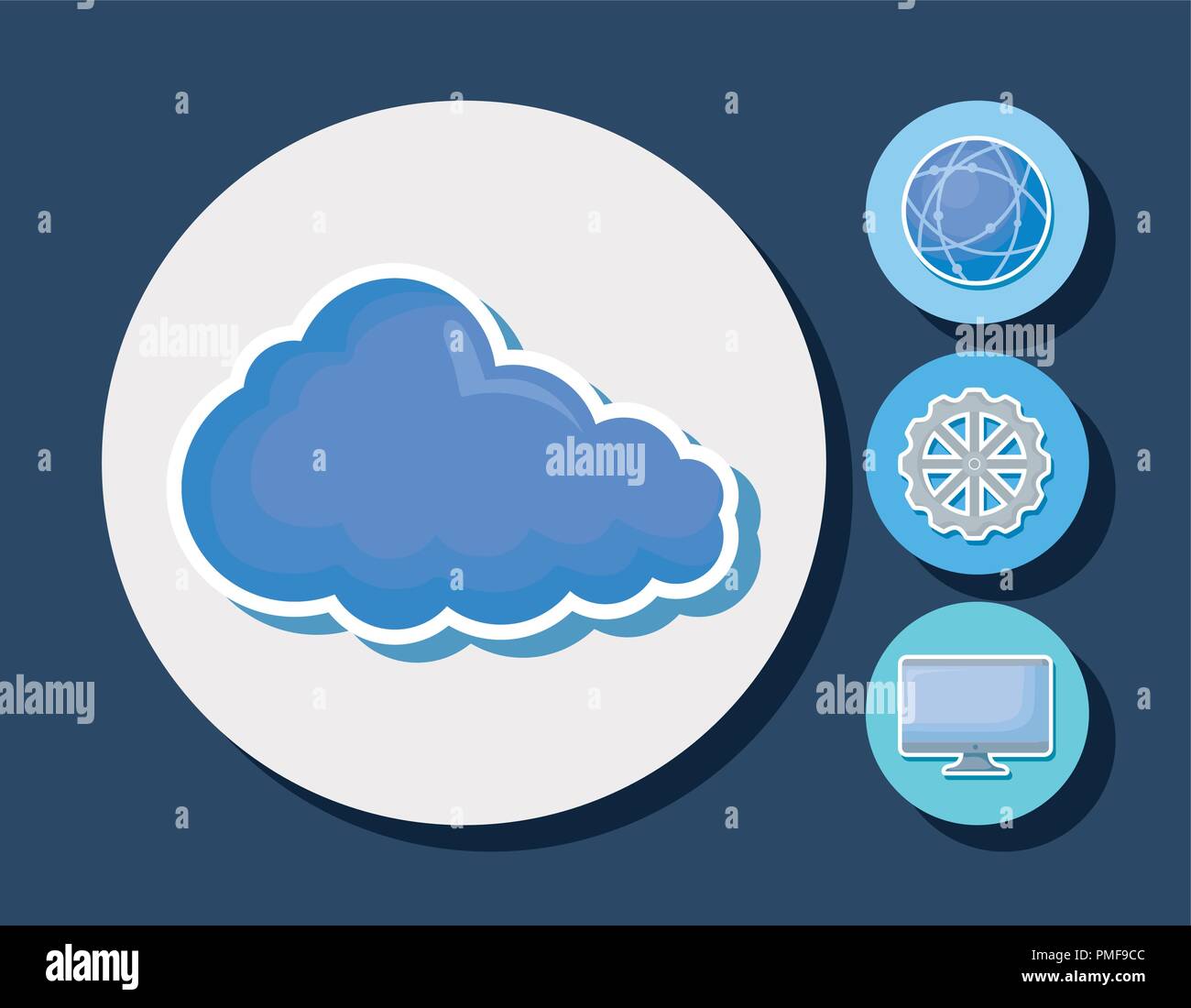 cloud storage and cloud computing related icons over white circles and ...