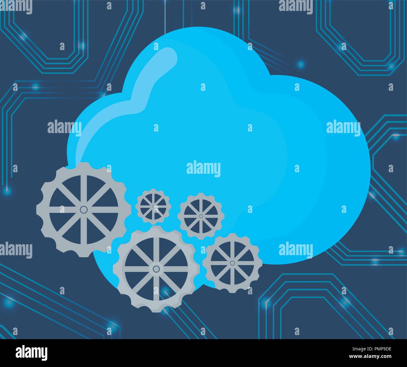 cloud storage and gear wheels over blue background, colorful design ...