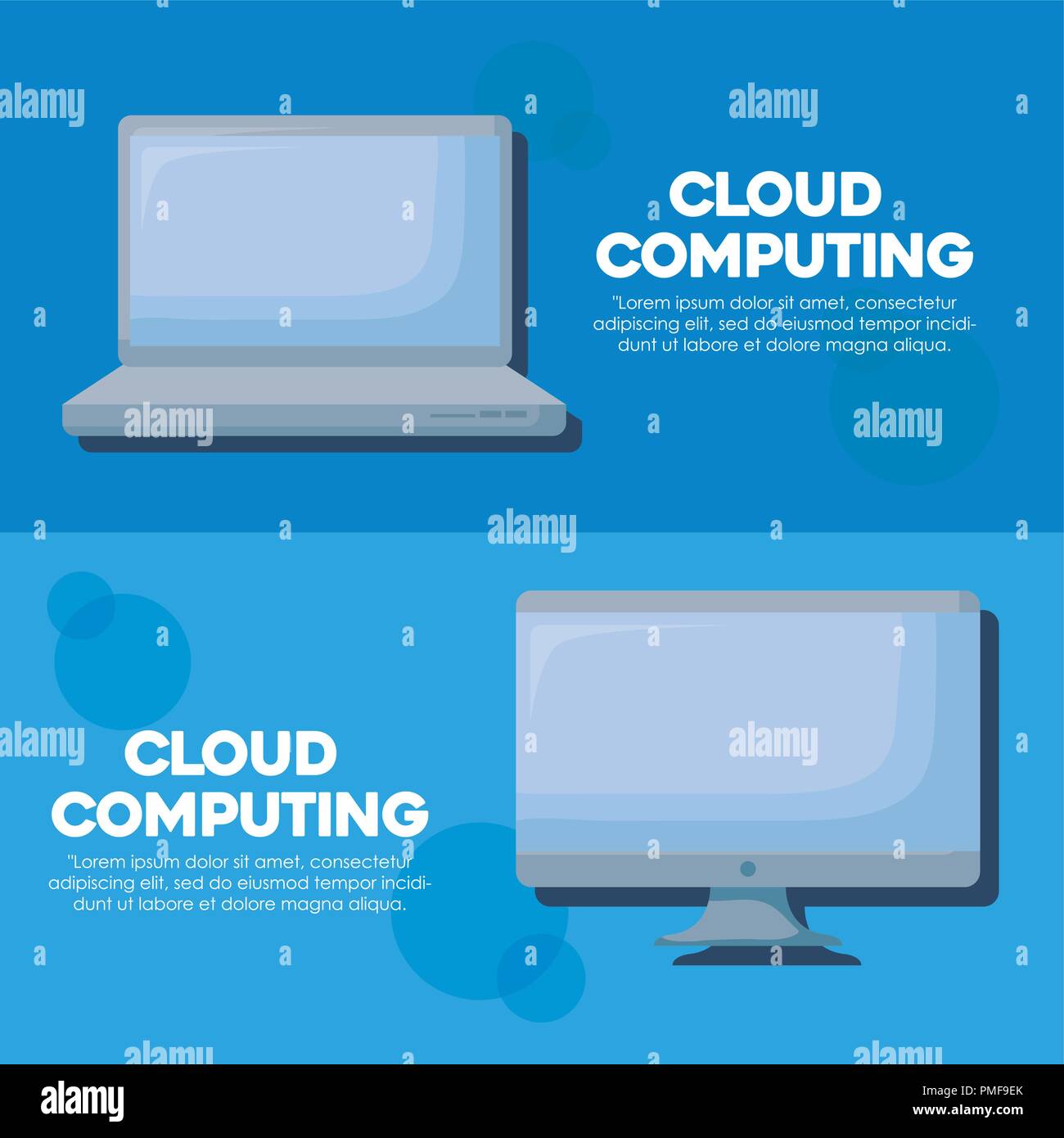 cloud computing infographic with laptop and computer over blue ...
