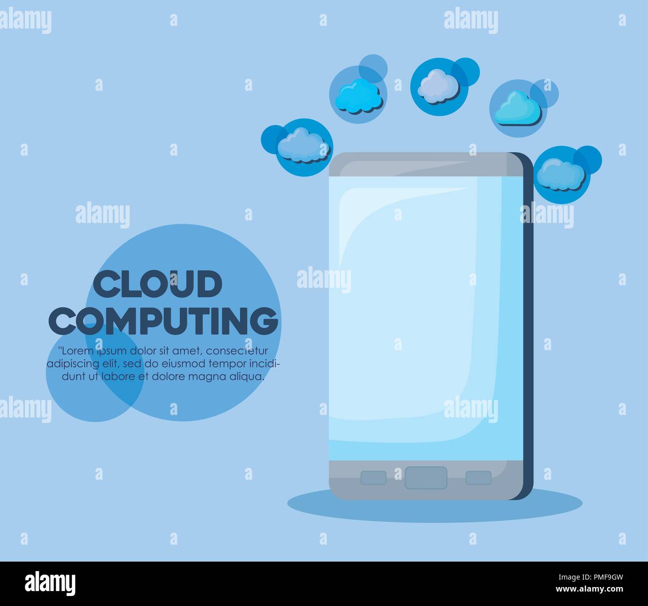 cloud computing infographic with cellphone and related icons over blue ...