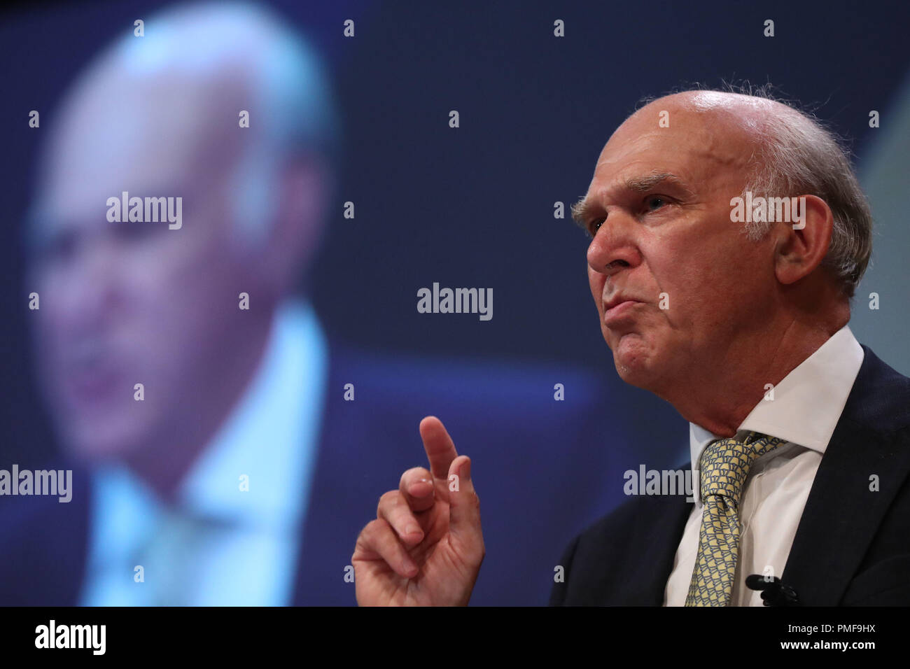 Liberal Democrats leader Sir Vince Cable delivers his keynote speech at ...