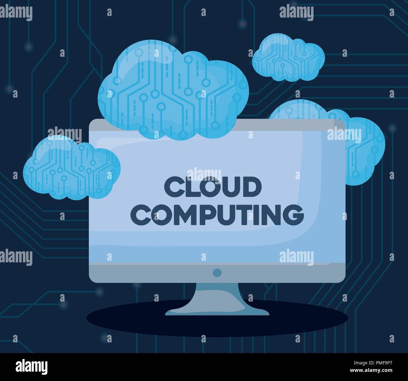 cloud computing design with clouds and computer over blue background ...