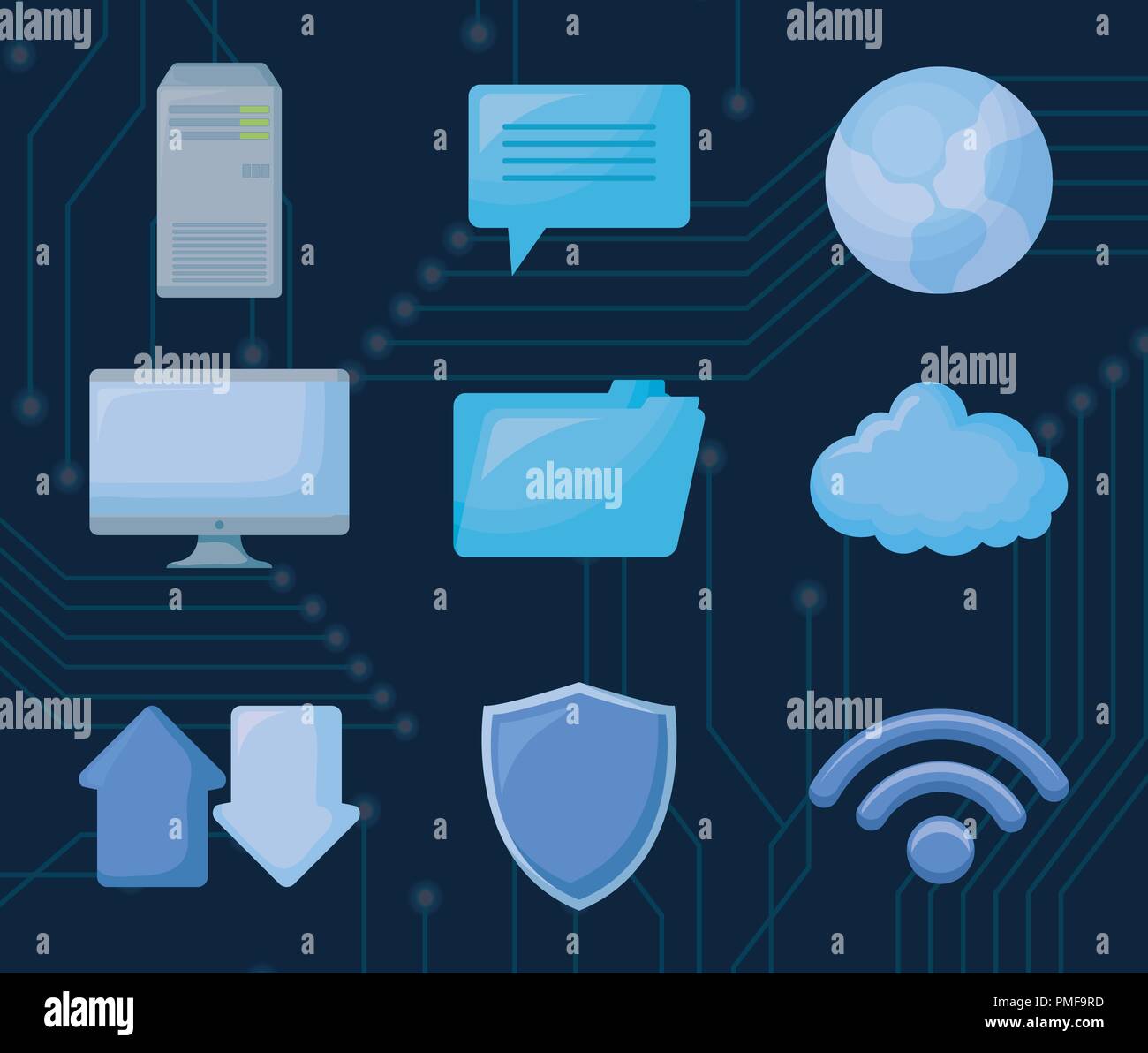 cloud computing icon set over blue background, colorful vector ...