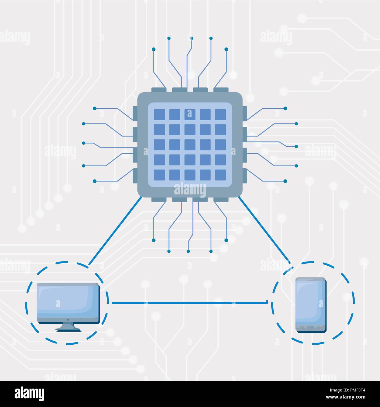 computer chip and technology devices over white background, vector ...