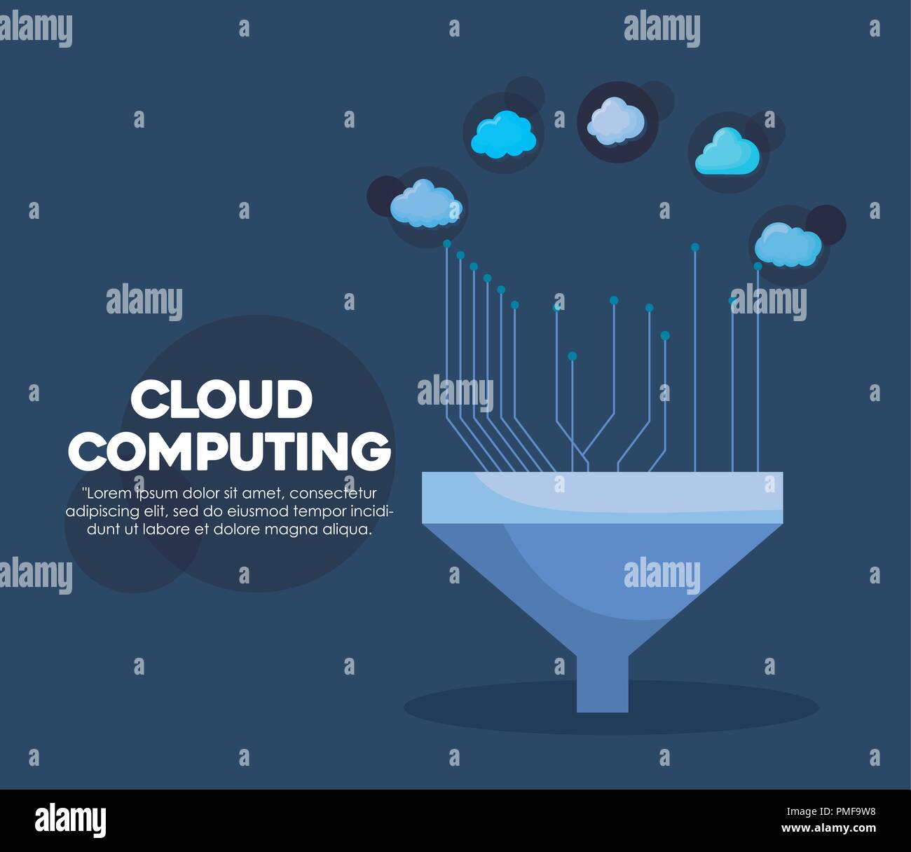 cloud computing infographic with filter icon over blue background ...