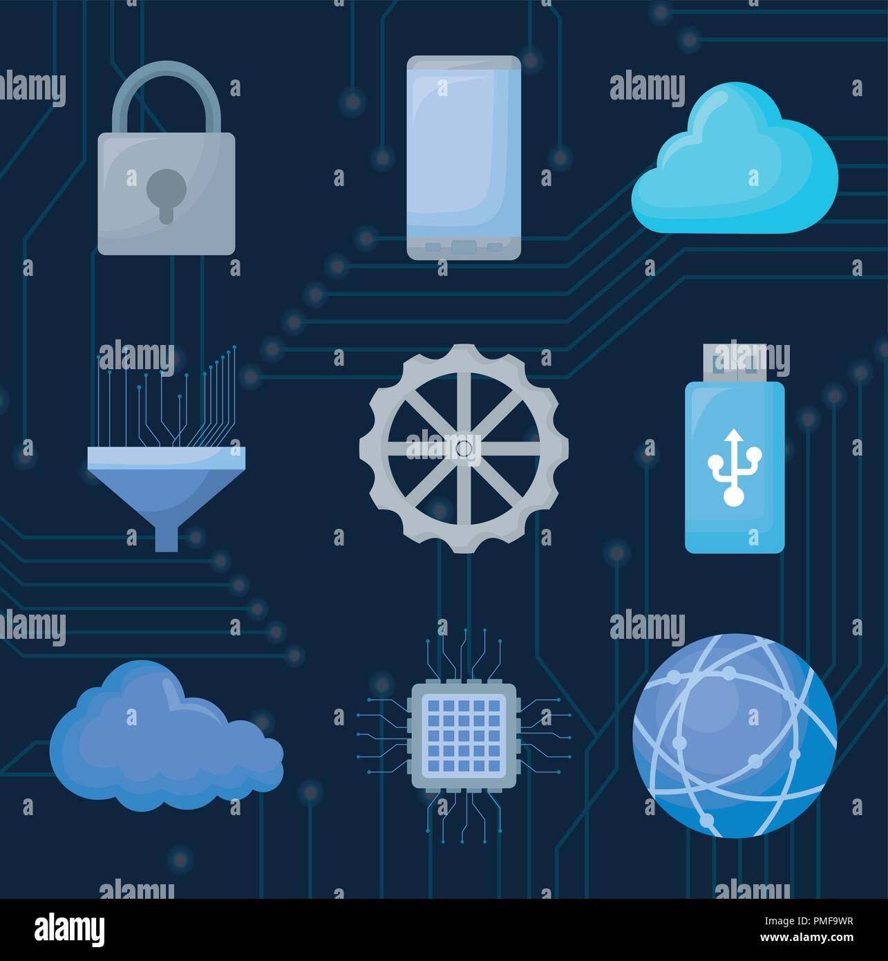 cloud computing icon set over blue background, colorful vector ...