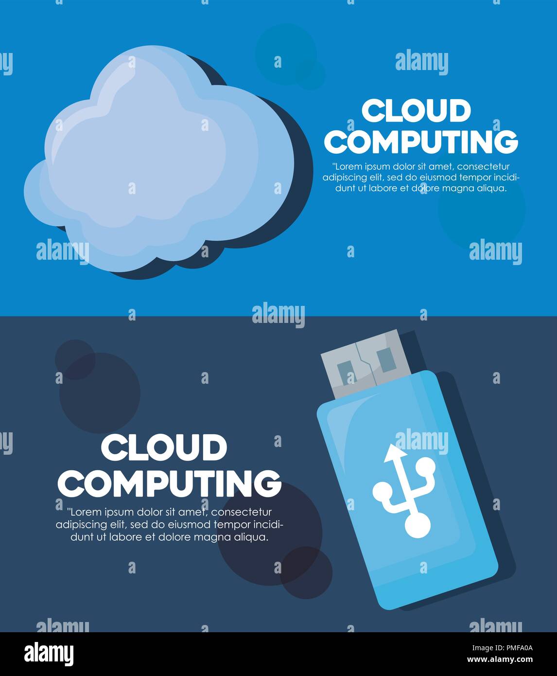 cloud computing infographic with usb and cloud over blue background ...