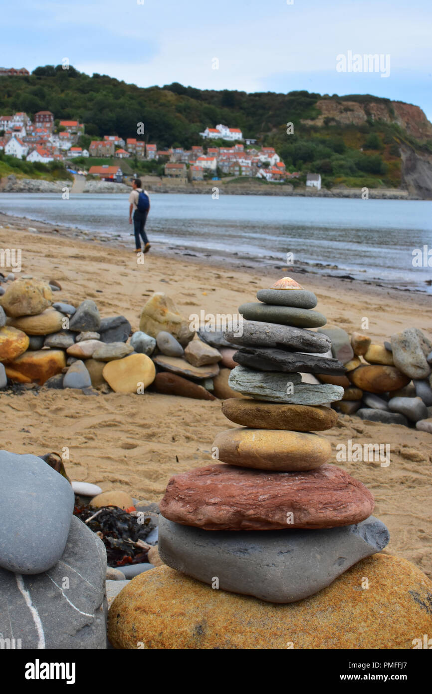 Pebble Stack at Runswick Bay, North Yorkshire Moors, England UK Stock ...