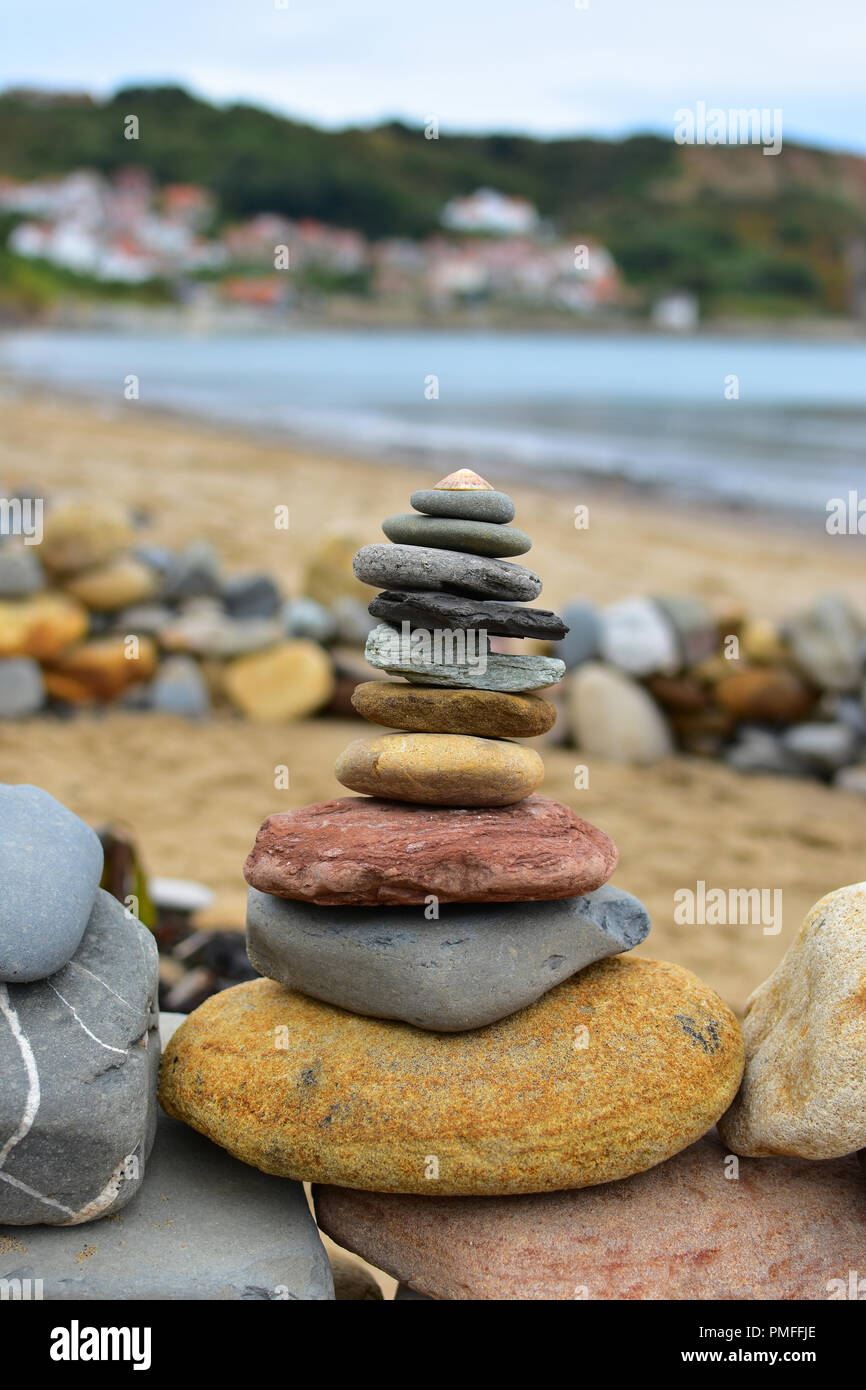 Pebble Stack at Runswick Bay, North Yorkshire Moors, England UK Stock ...